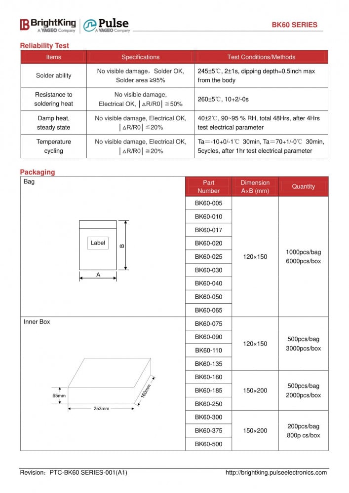 BK60 PTC datasheet page 8