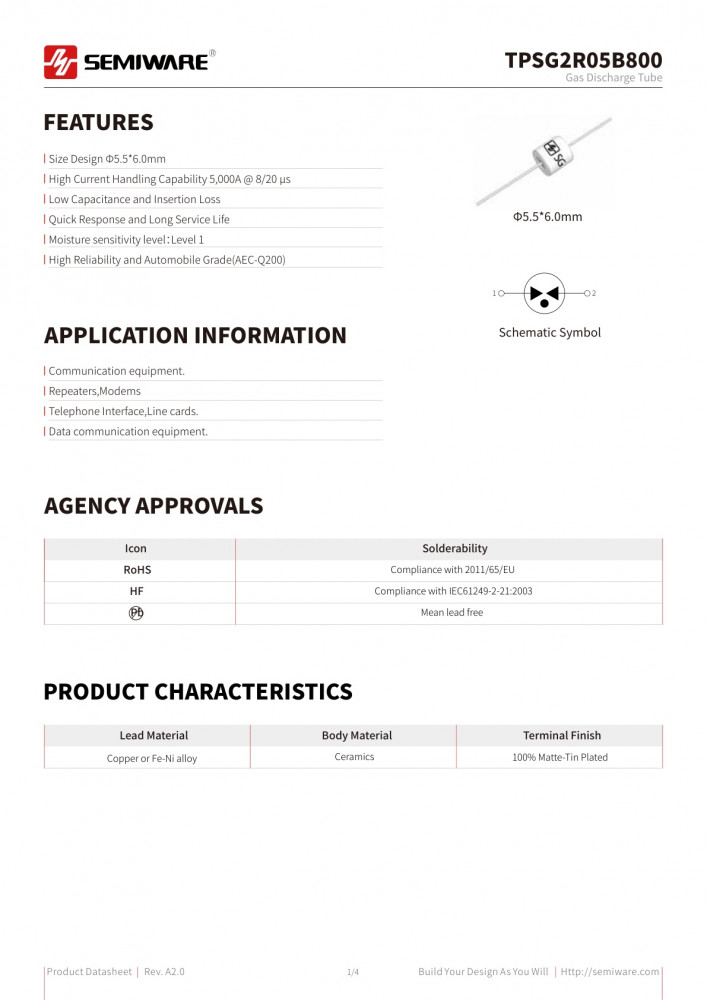 TPSG2R05B800 technical document, page 1