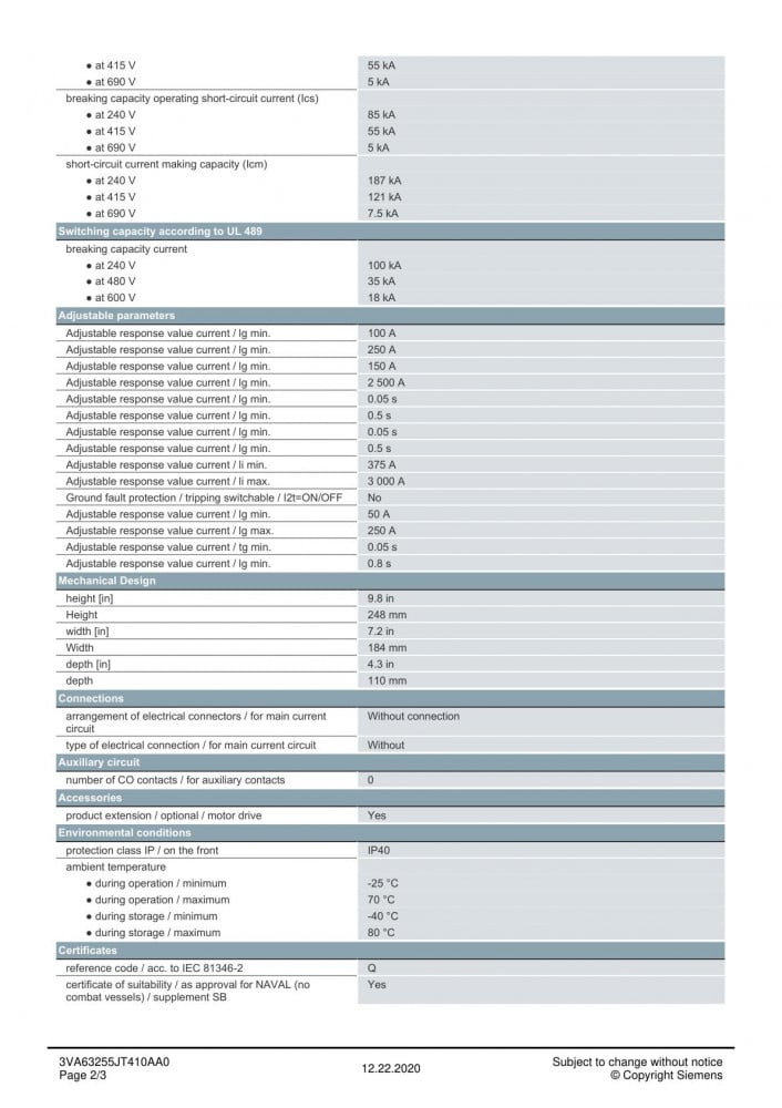 SIEMENS 3VA6325-5JT41-0AA0 datasheet page 2