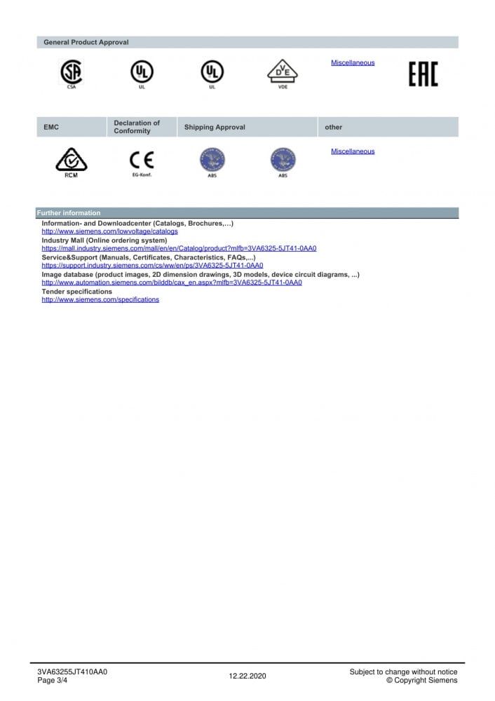 SIEMENS 3VA6325-5JT41-0AA0 datasheet page 3