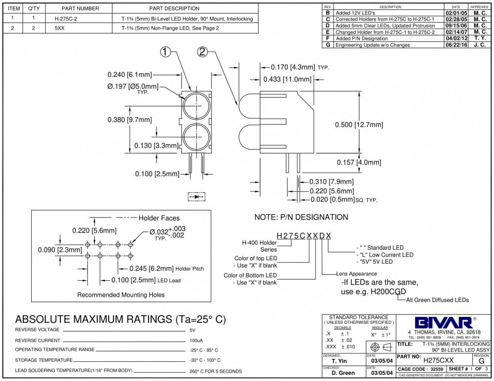 BIVAR H275CGRD technical drawing sheet 1