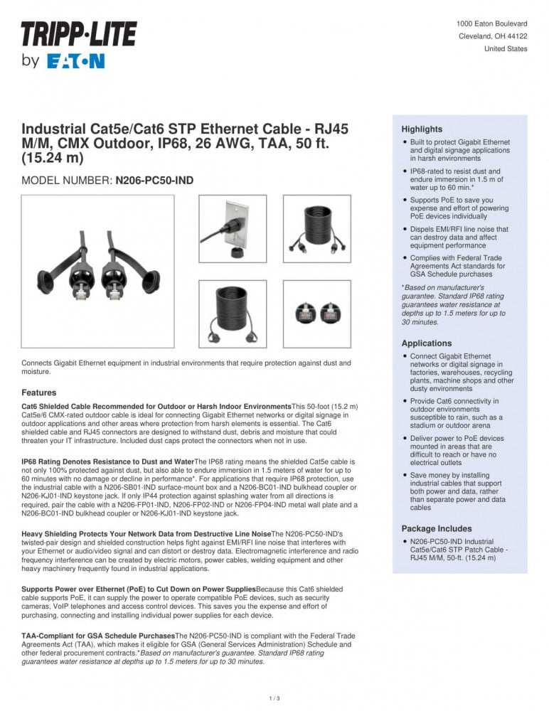 N206-PC50-IND technical document page 1