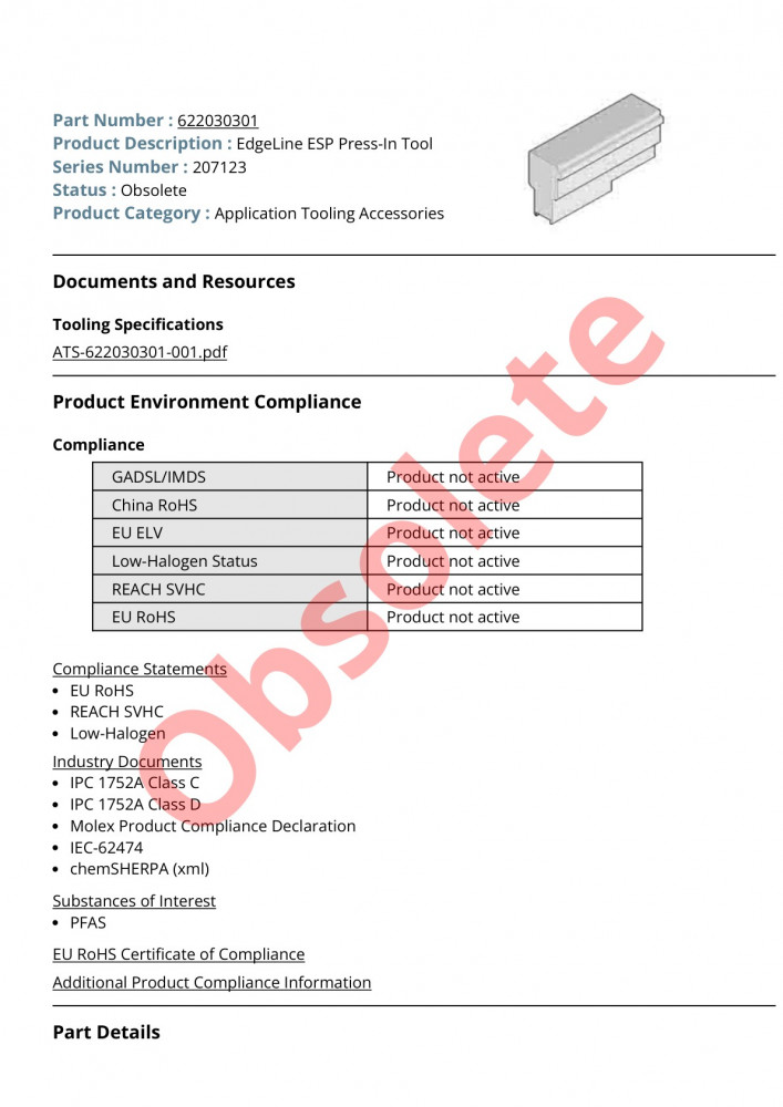 Tooling specification document preview, page 1