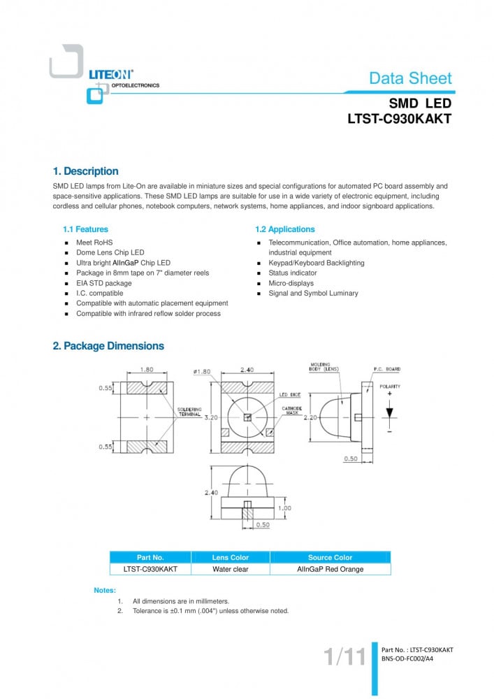LTST-C930KAKT datasheet page 2