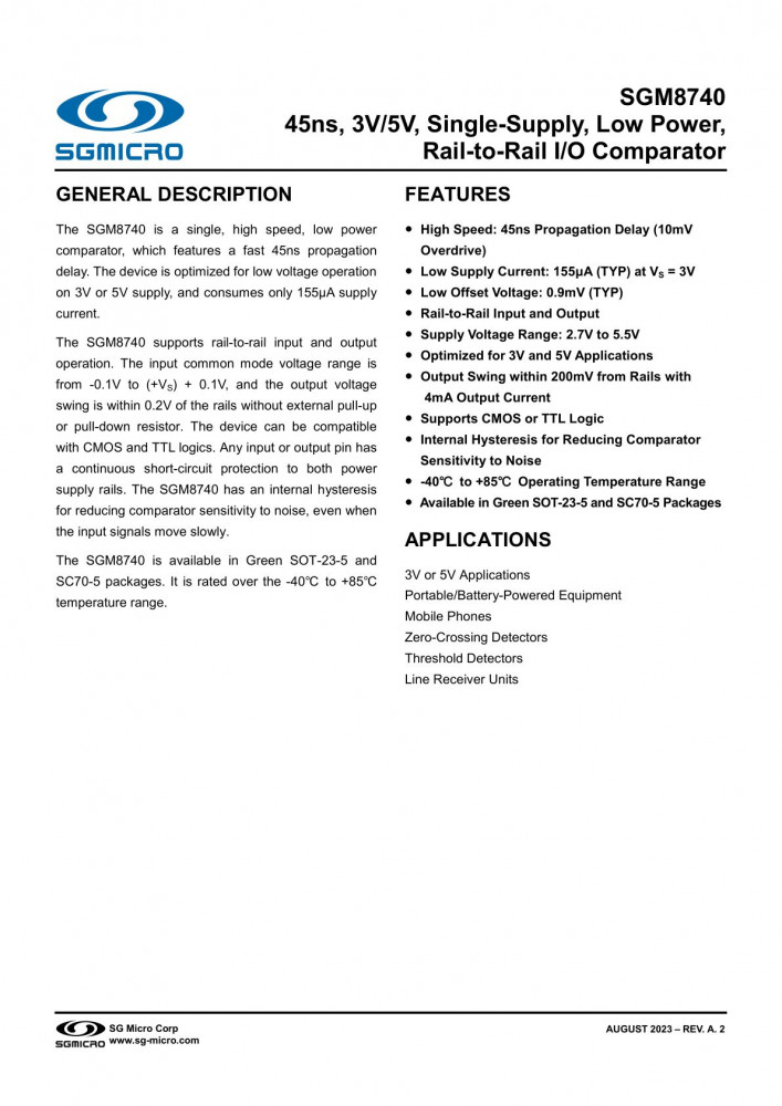 SGM8740 datasheet page 1