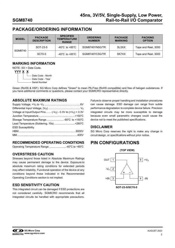 SGM8740 datasheet page 2