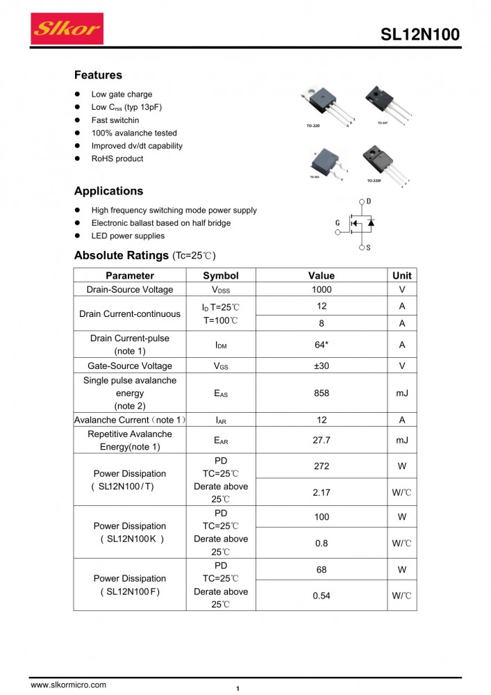 SL12N100T datasheet page 1