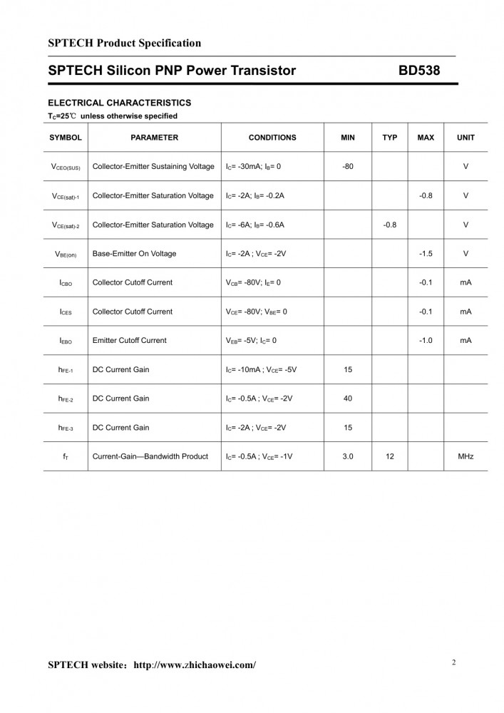 SPTECH BD538 datasheet page 2