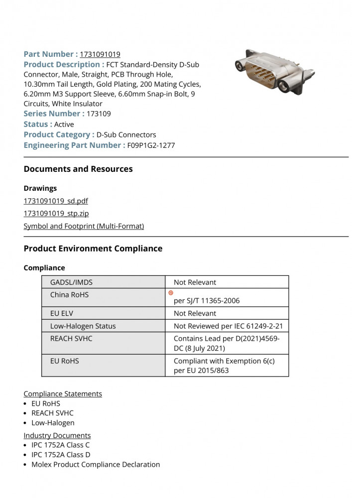MOLEX 1731091019 technical drawing preview, page 1