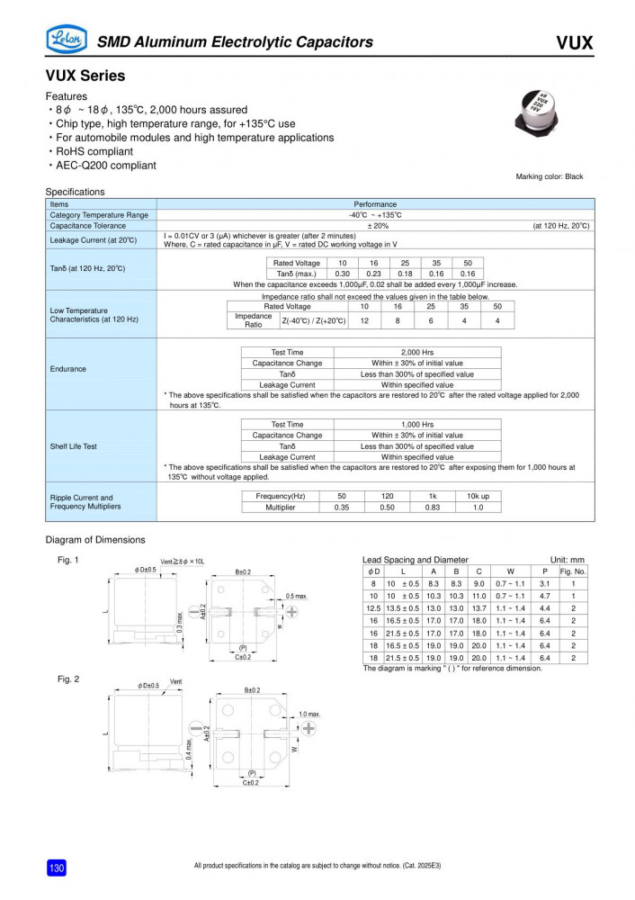 Lelon VUX Series datasheet page 1