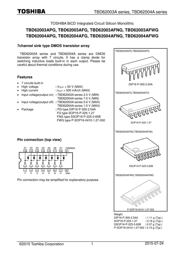 TBD62003A series datasheet page 1