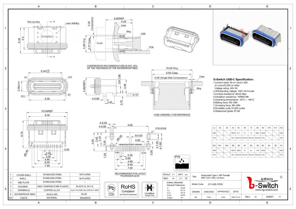 G-Switch GT-USB-7079C technical specification drawing
