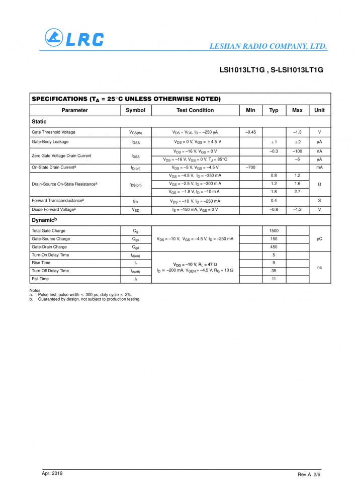 LSI1013LT1G technical document page 2