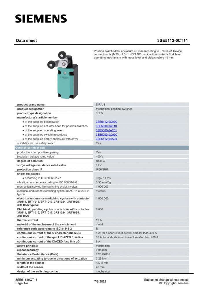 3SE51120CT11 datasheet page 1