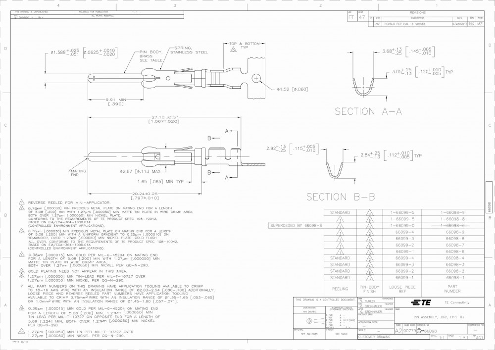 TE Connectivity 1-66098-8 controlled drawing preview