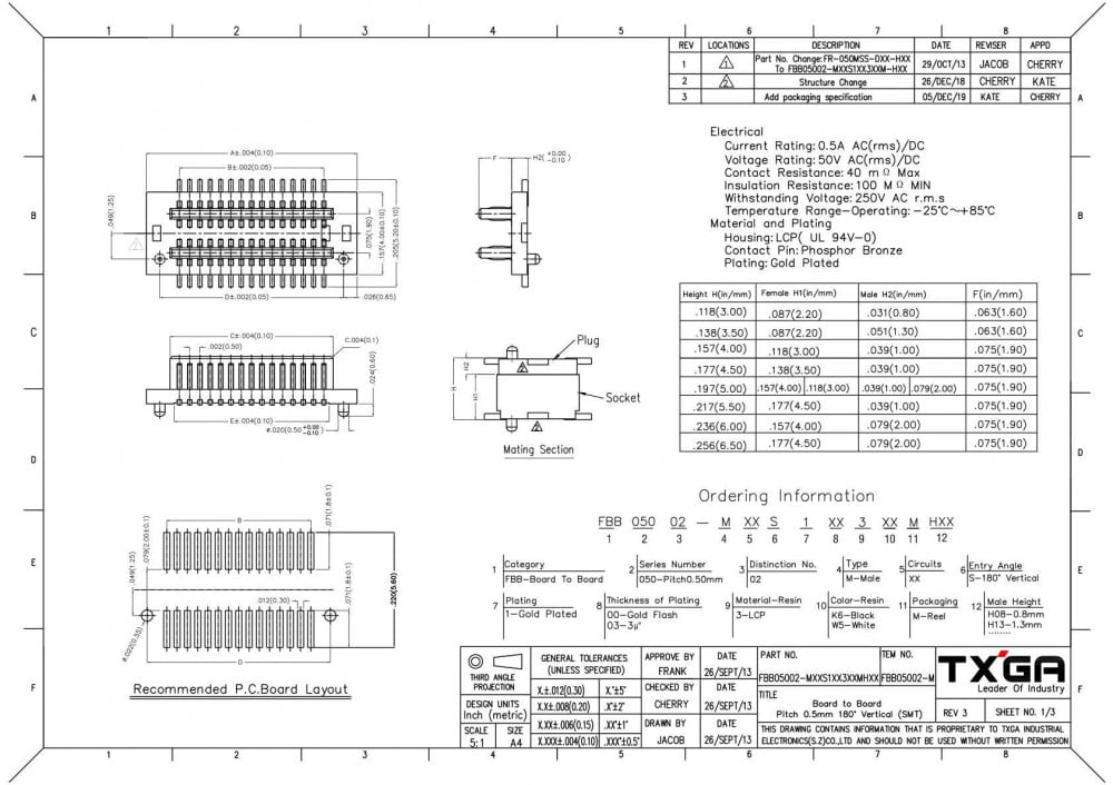 TXGA FBB05002 technical drawing page 1