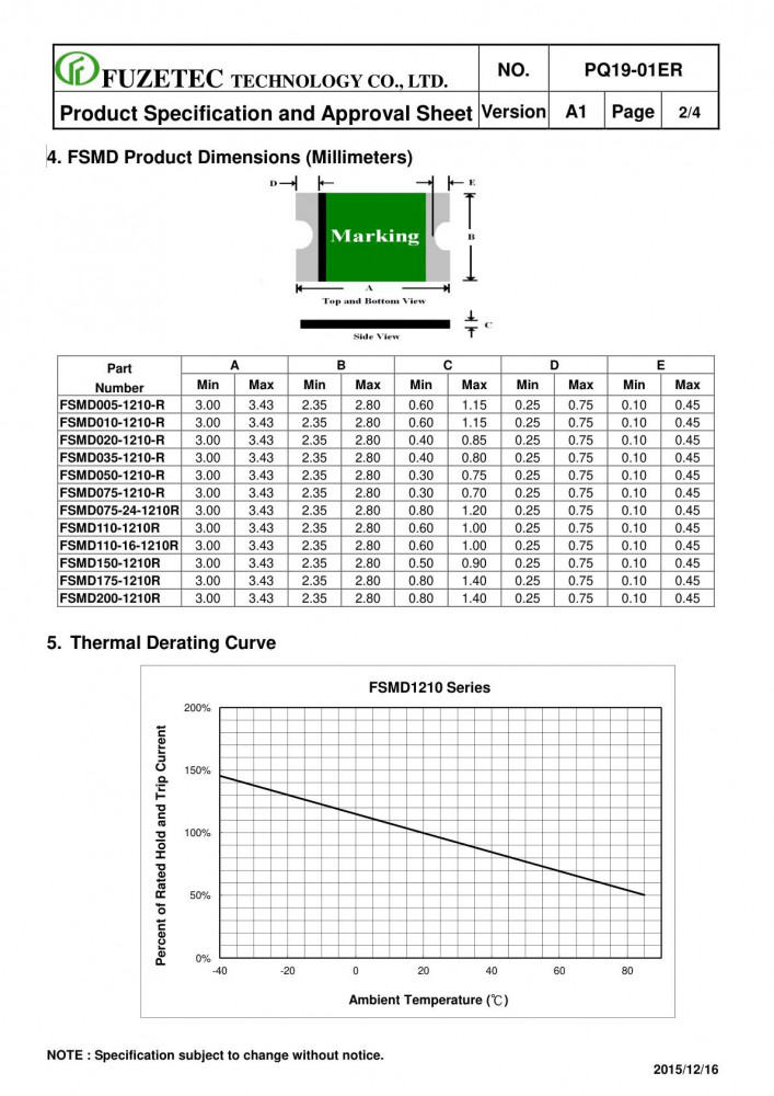 FUZETEC FSMD1210 specification sheet page 2