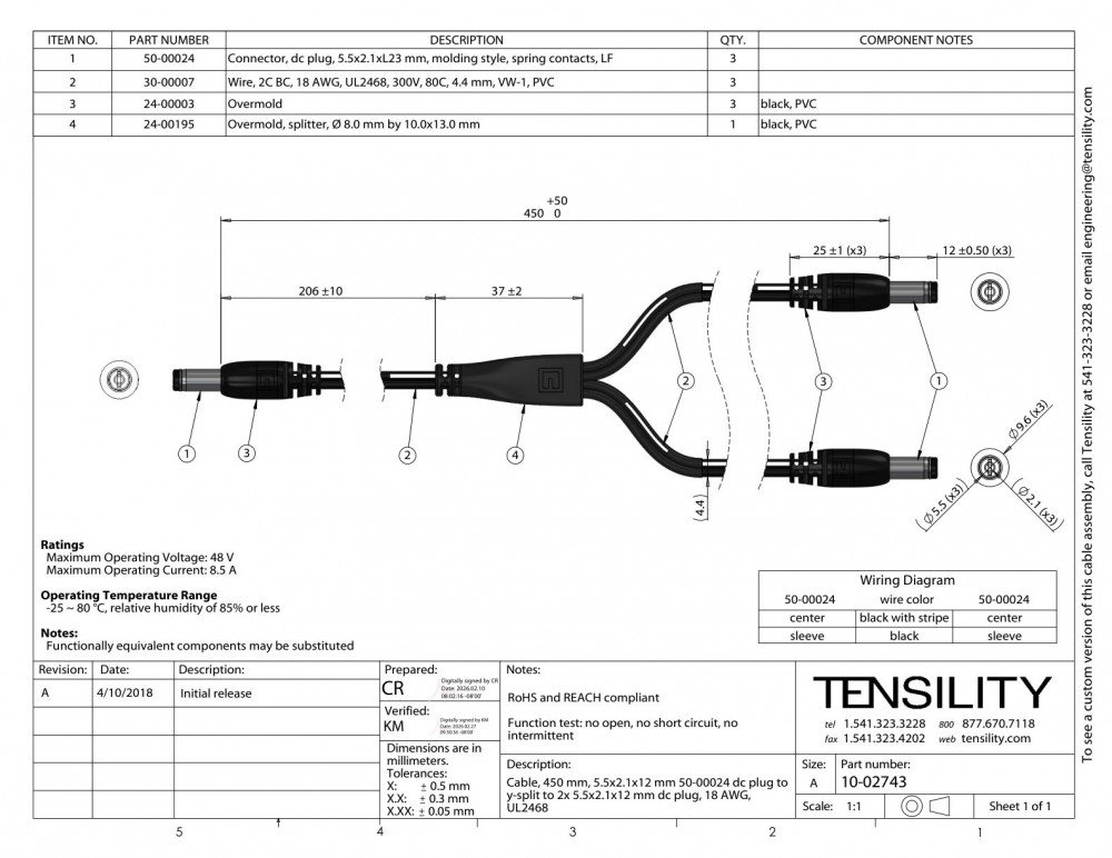Tensility International 10-02743 cable assembly drawing