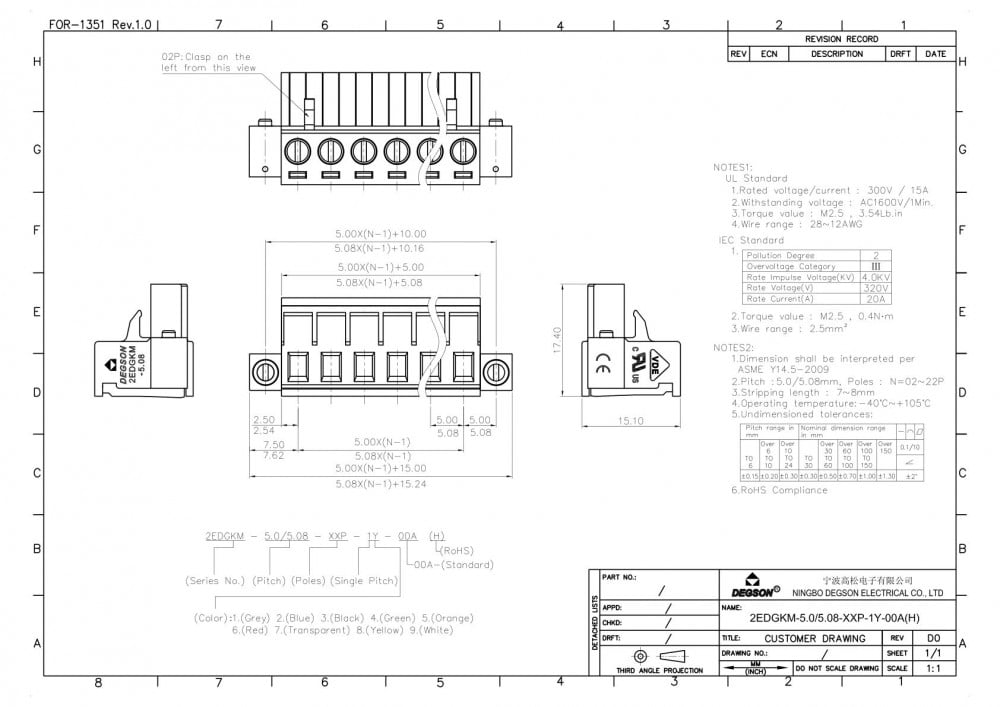 DEGSON 2EDGKM-5.08-02P-14-00A(H) technical drawing