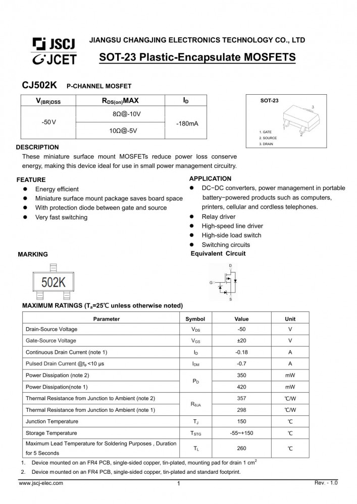 CJ502K datasheet page 1