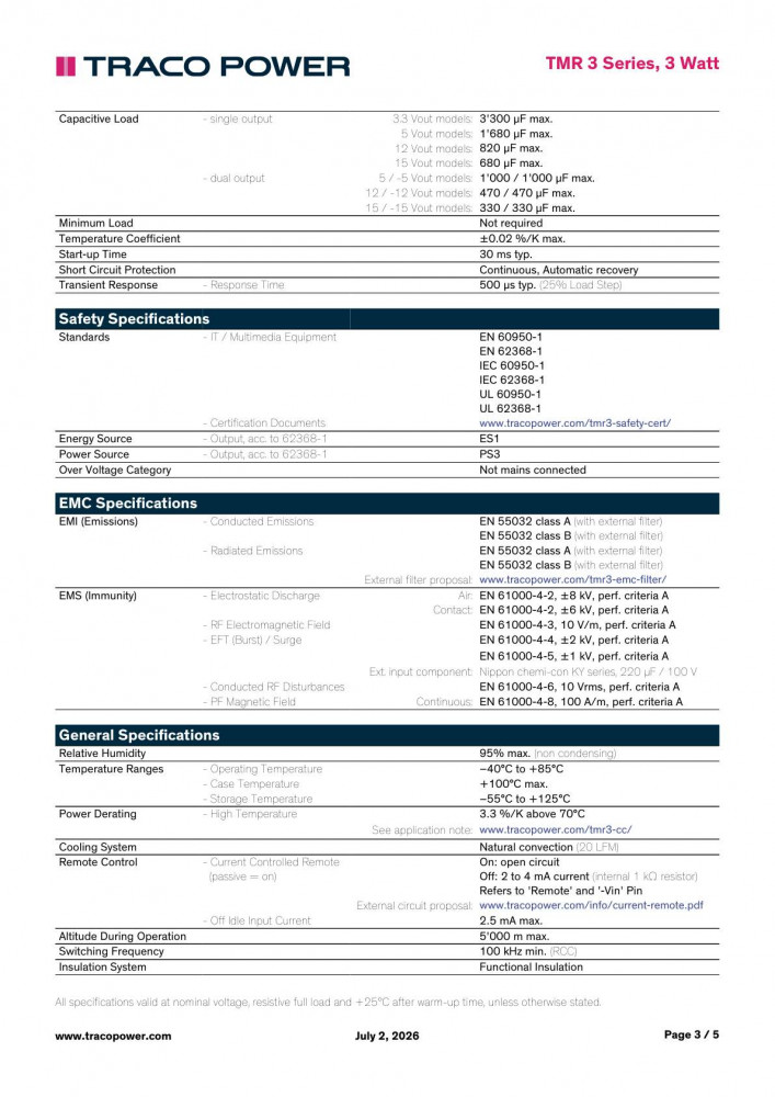 TRACO POWER TMR 3 series technical document, page 3