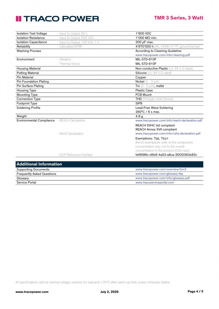 TRACO POWER TMR 3 series technical document, page 4
