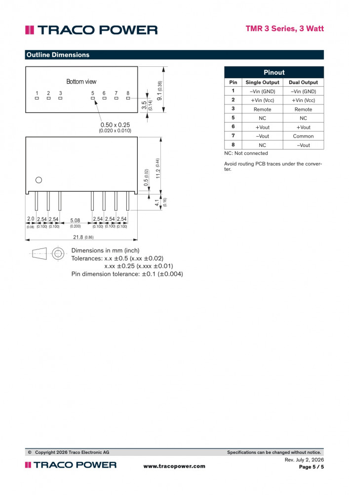 TRACO POWER TMR 3 series technical document, page 5