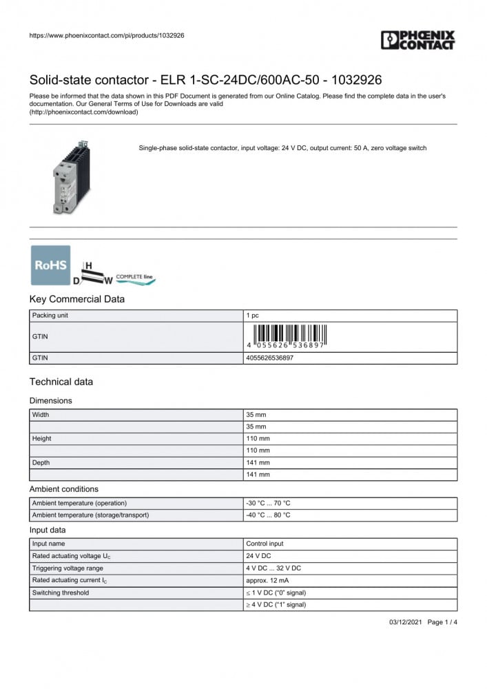 Phoenix Contact 1032926 product documentation page 1