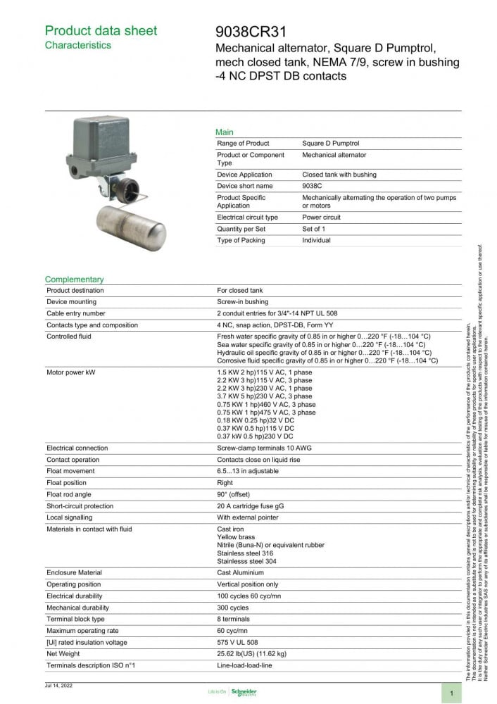9038CR31 technical document page 1