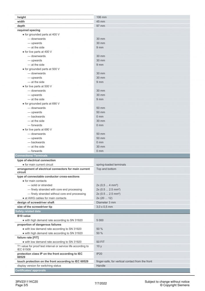 3RV23111KC20 technical document page 3