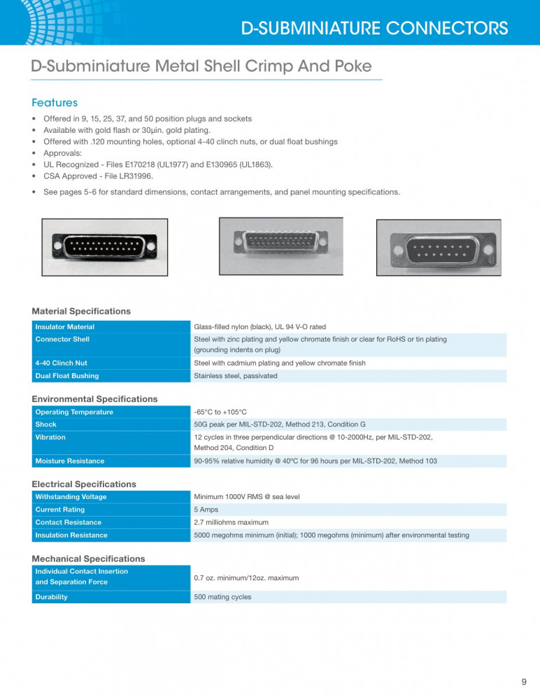 CINCH D-subminiature catalog page 9