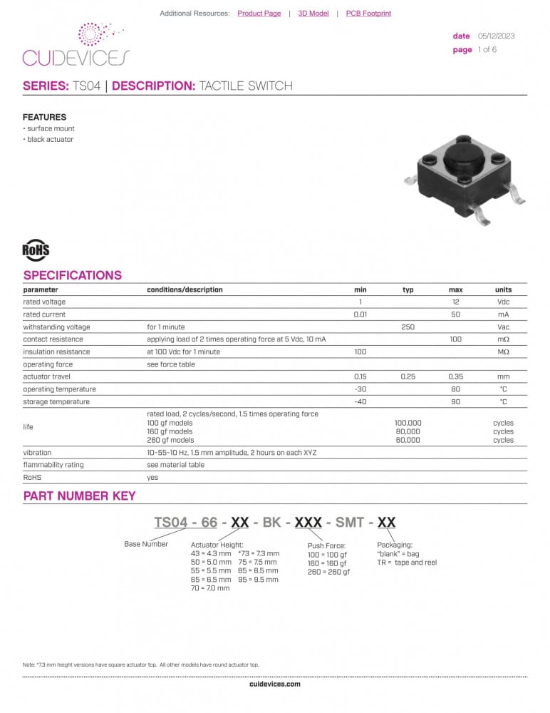 CUI TS04 series datasheet page 1