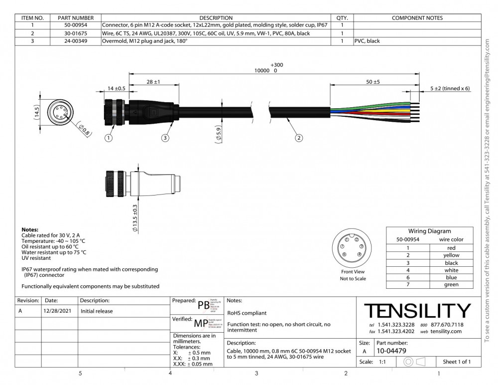 Tensility International 10-04479 cable assembly drawing