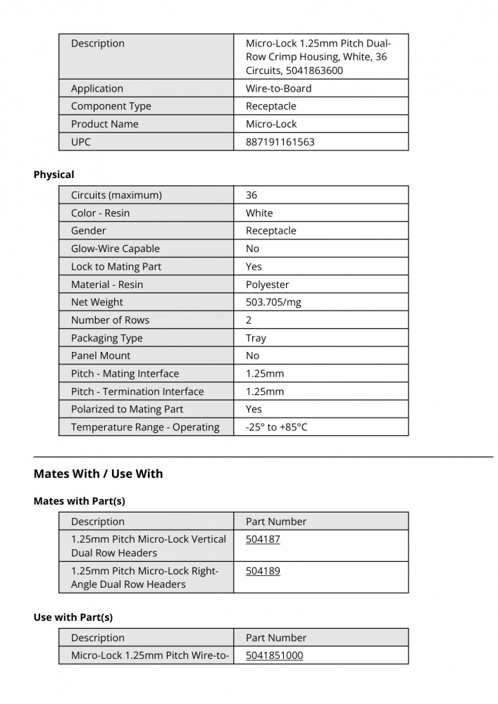 Product document image 2 for Molex 5041863600
