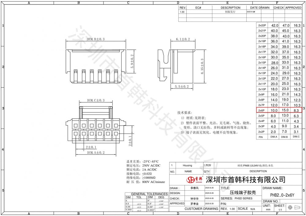 PHB2.0-2x6Y specification page 1