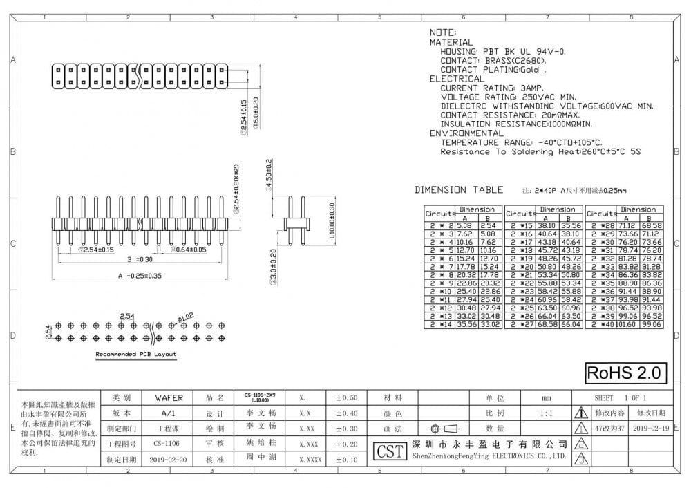 CST CS-1106-2X9(L10.0) technical drawing page 1