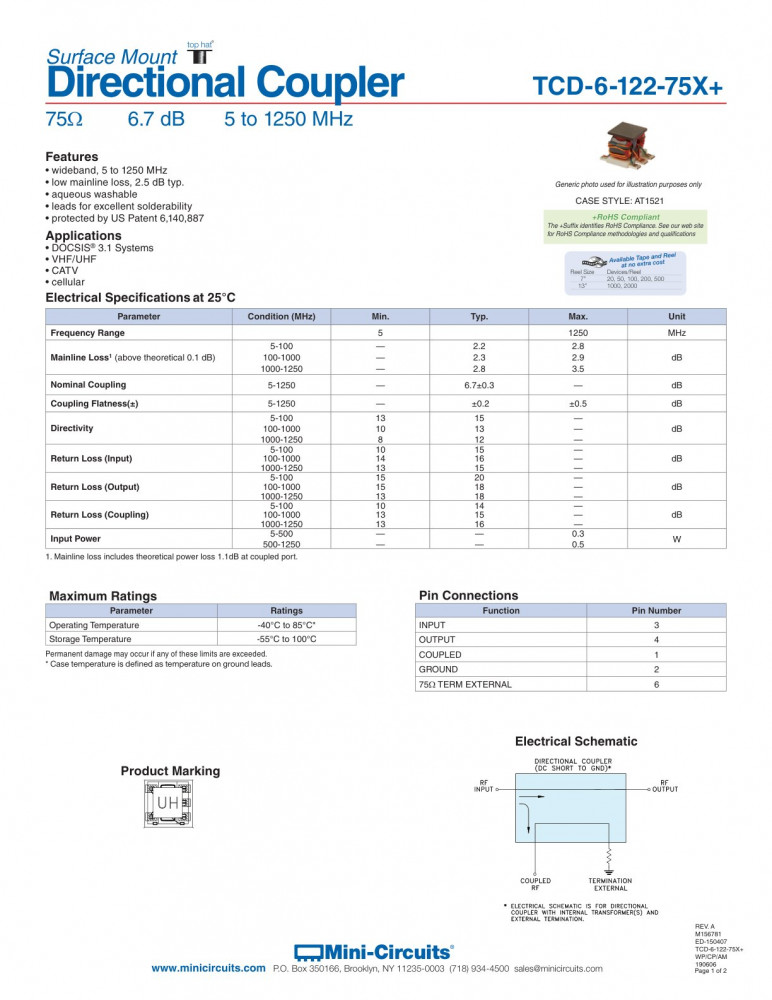 TCD-6-122-75X+ datasheet page 1