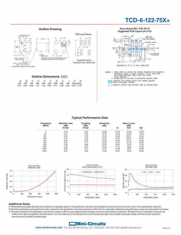 TCD-6-122-75X+ datasheet page 2