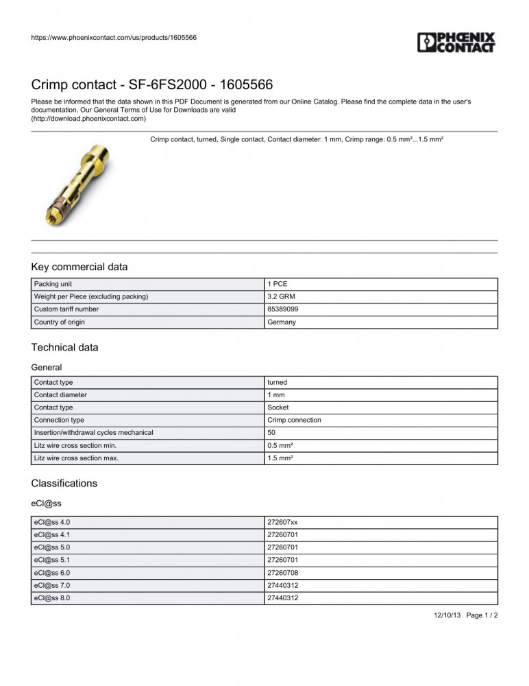 Phoenix Contact 1605566 technical document page 1