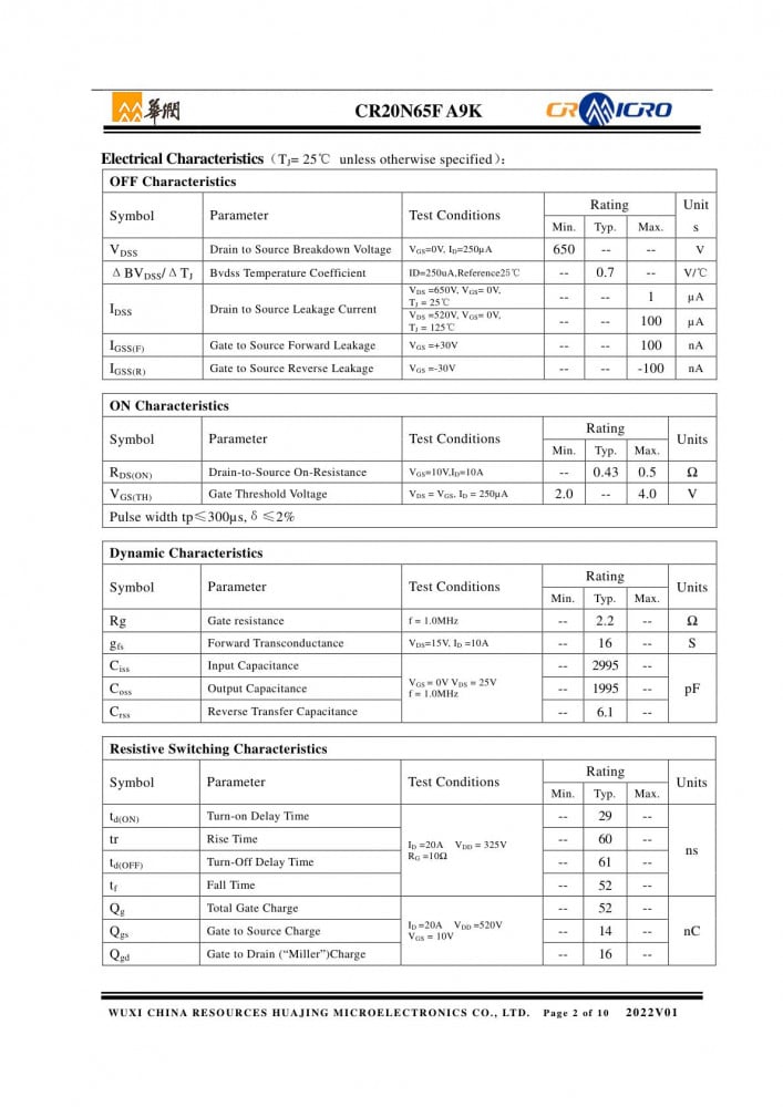 CR20N65FA9K datasheet page 2