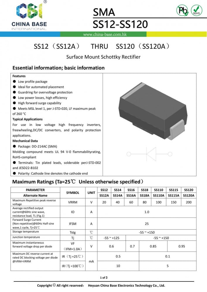 CBI SS110 datasheet page 1