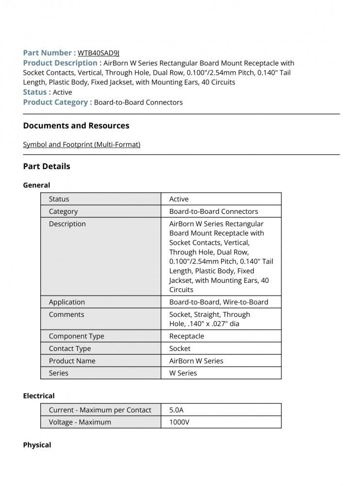 WTB40SAD9J technical document image, page 1