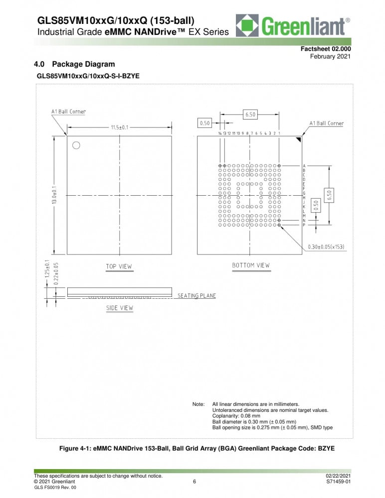Greenliant GLS85VM1008G datasheet page 6
