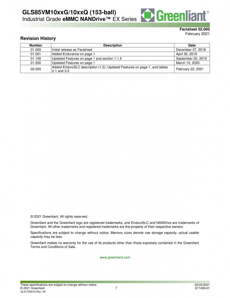 Greenliant GLS85VM1008G datasheet page 7