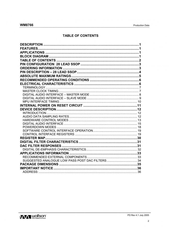 WM8766 datasheet page 2