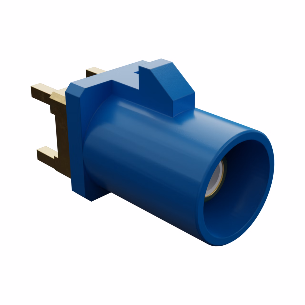 FAKRA Jack, Straight, PCB Receptacle, Through Hole, Brass Body, Gold (Au) Plated, Keying Code Z, Water Blue, 50 Ohms for sale