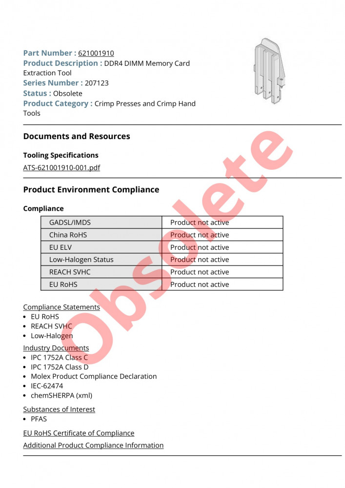 MOLEX 621001910 tooling document page 1