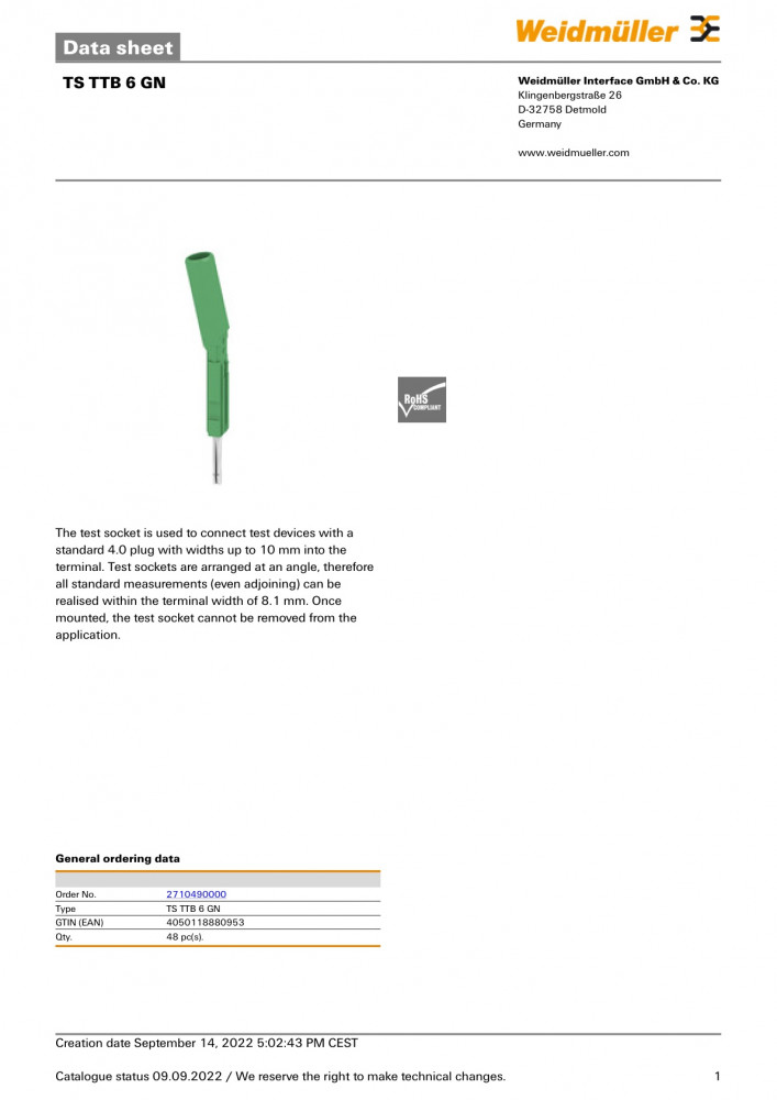 WEIDMULLER 2710490000 technical document page 1