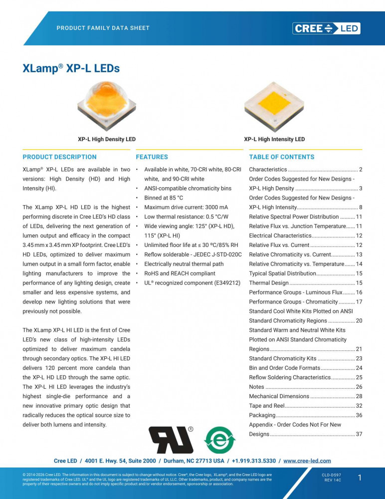 Cree LED XLamp XP-L document page 1