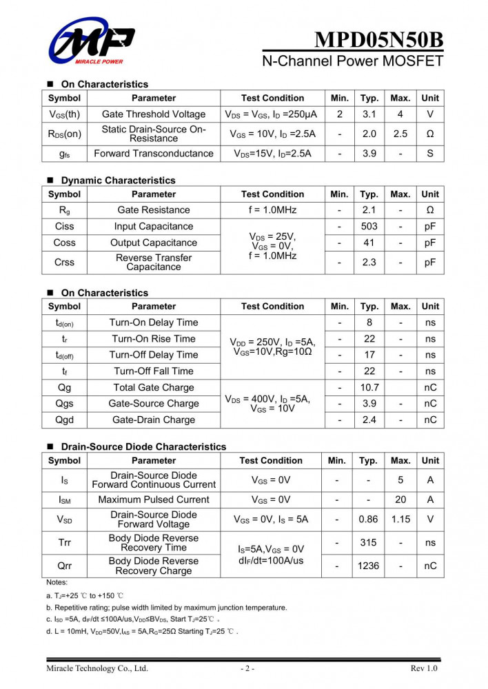 MPD05N50B datasheet page 2